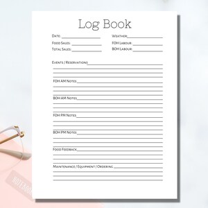 Restaurant Log Book, Industry Review Journal, Day Book, Manager Log ...