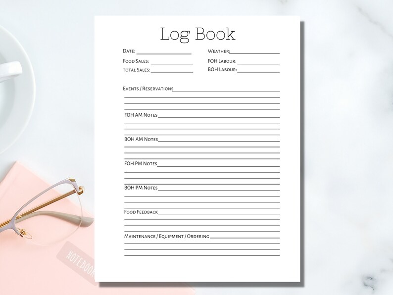 Restaurant Log Book, Industry Review Journal, Day Book, Manager Log ...