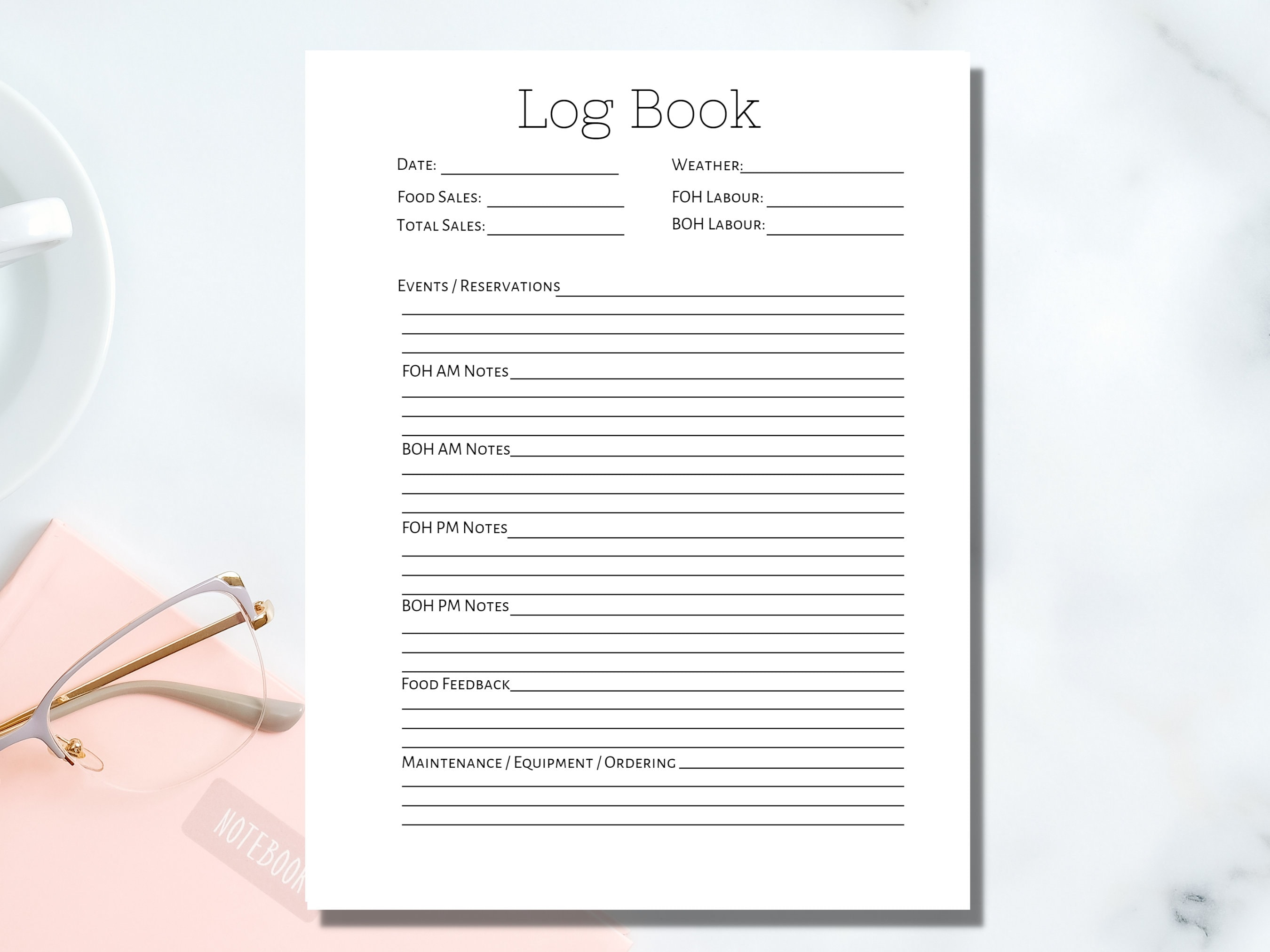 Restaurant Log Book, Industry Review Journal, Day Book, Manager Log ...
