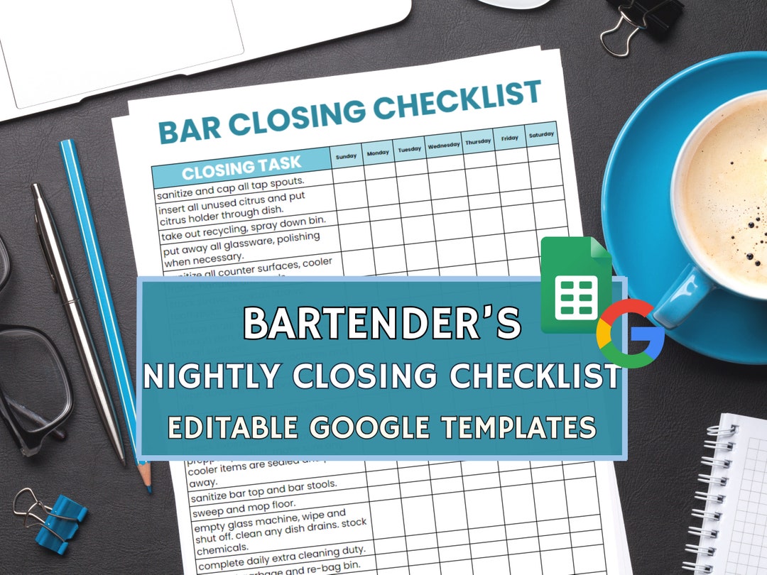Bartenders Nightly Closing Checklist, Night Routine for Bartenders, Bar ...