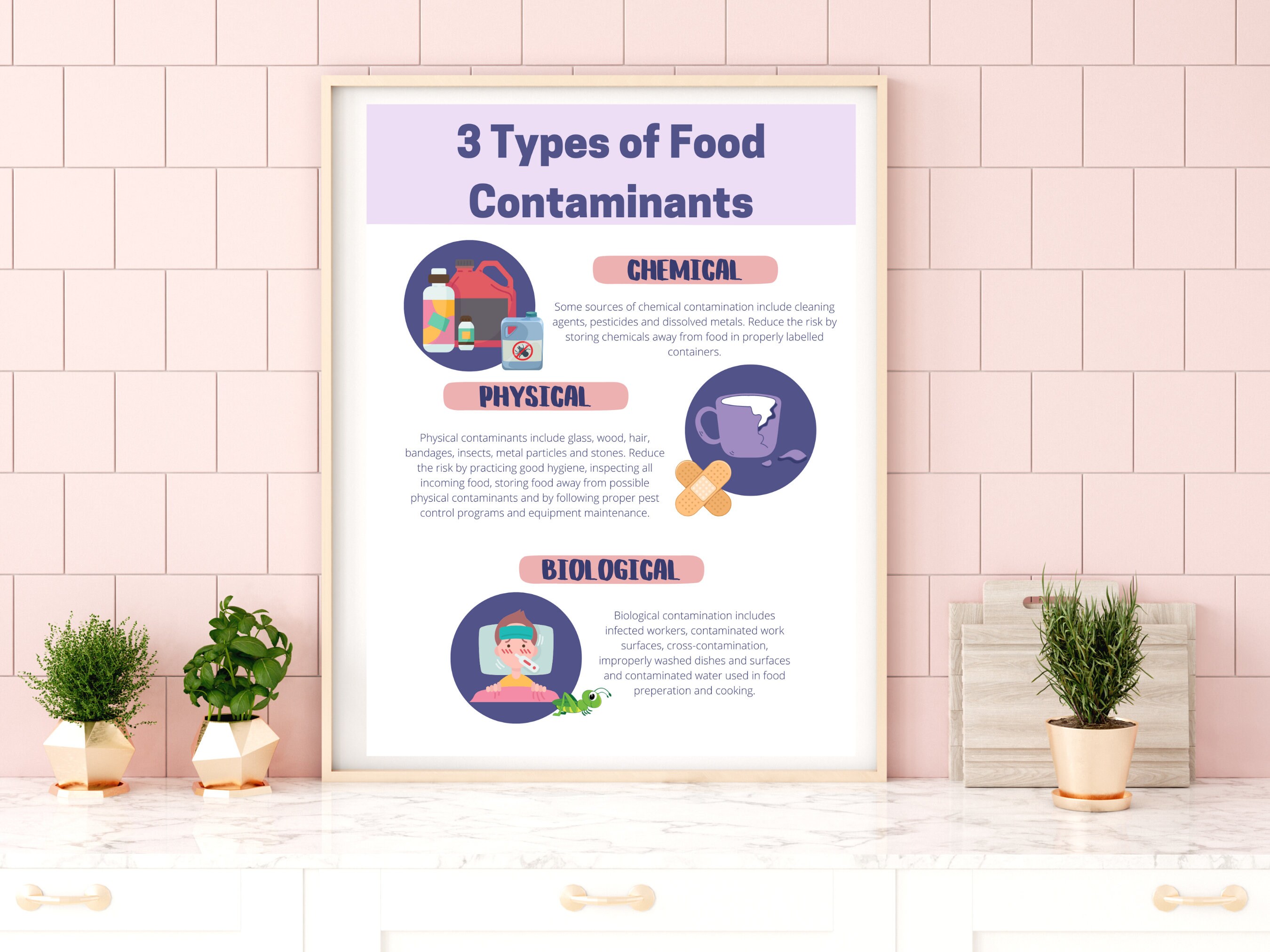 Three Types of Food Contaminants Safety Poster, Food Safe Chart ...