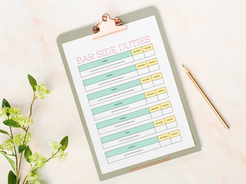 Bar Side Duties Checklist Bartender Checklist Bar Side Work - Etsy