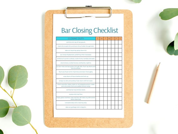 Bar Closing Checklist Restaurant Bar Cleaning List Bar - Etsy UK