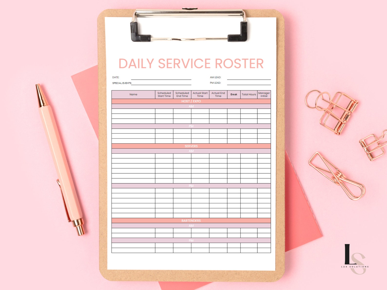 Daily Roster for Restaurants & Bars, Schedule Template for Restaurants ...