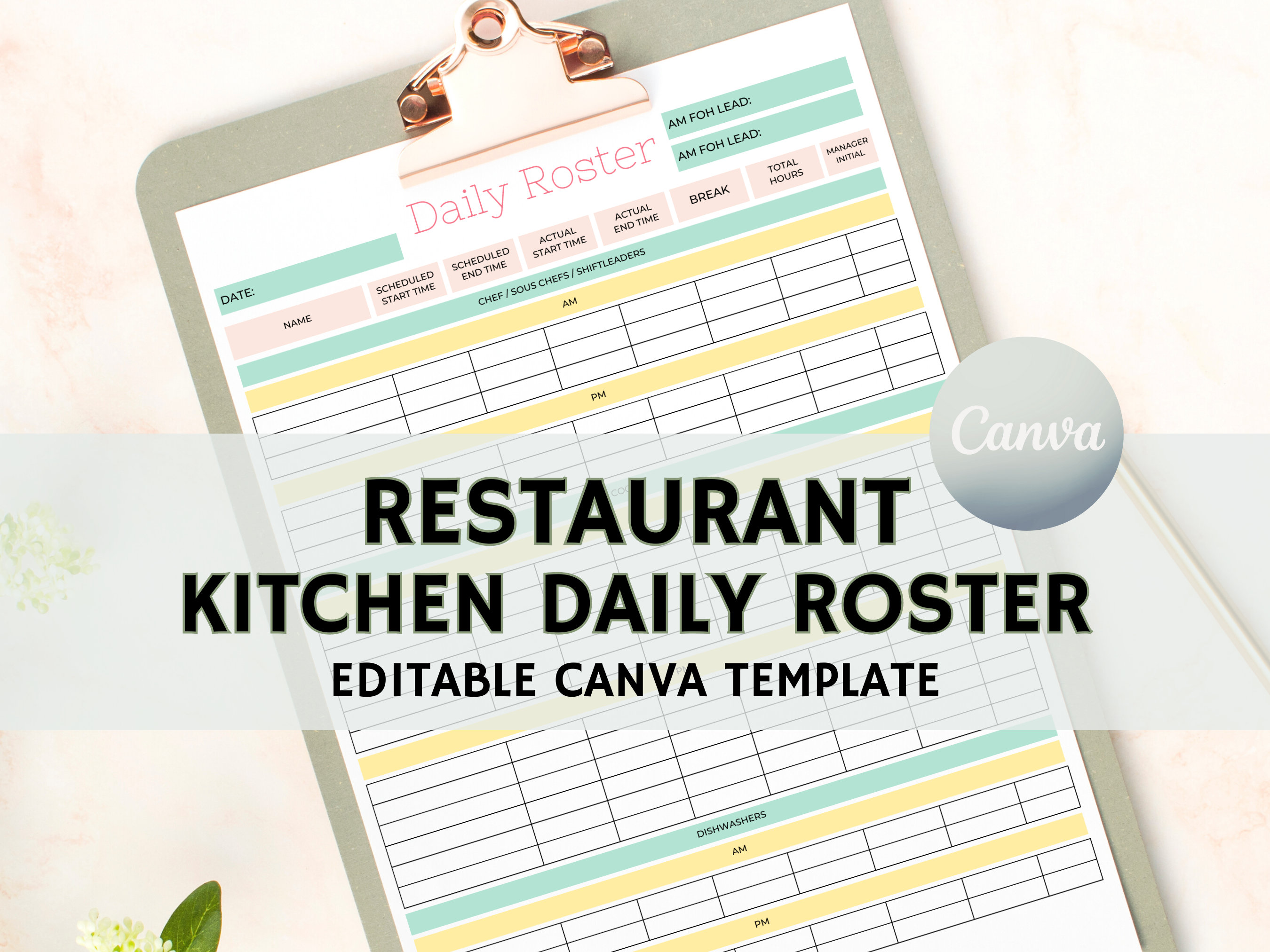 Kitchen Daily Roster, Staff Schedule, Restaurant Operations Forms ...