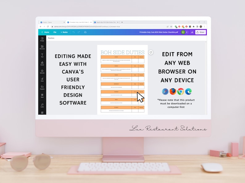 BOH Side Duty Chart, Kitchen Side Work Checklist, Editable Template ...