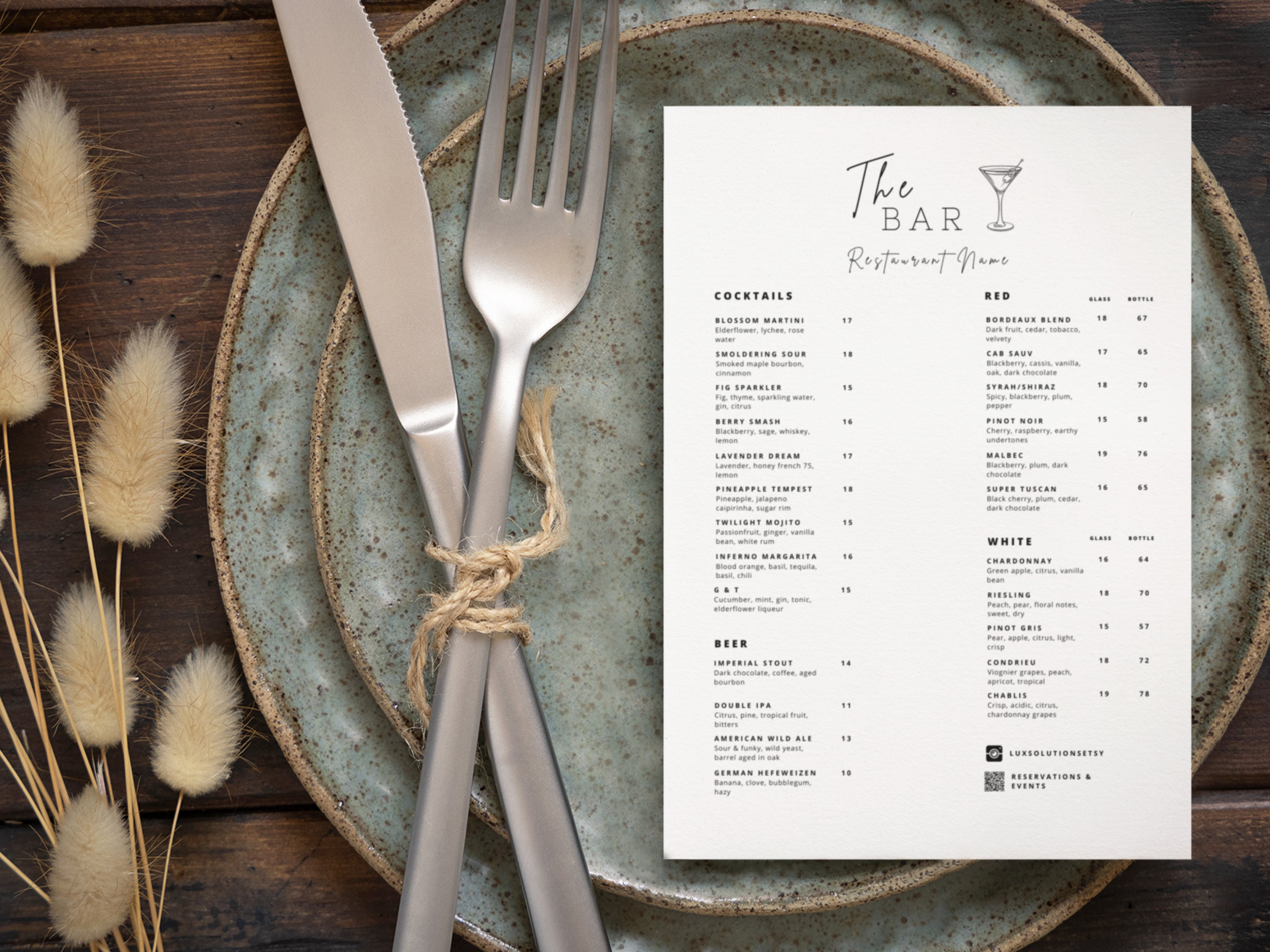 Minimalist Menu Template for Bars & Restaurants, Edit for Free With ...