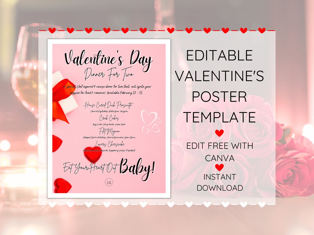 Valentine's Dinner Restaurant Poster, Valentines Poster, Valentines ...