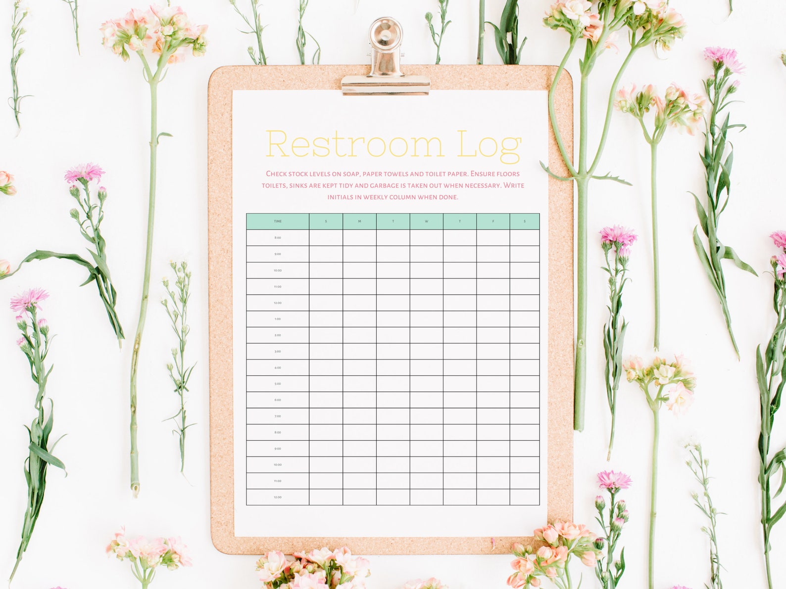 Bathroom Log Restroom Checklist Editable Template Washroom - Etsy