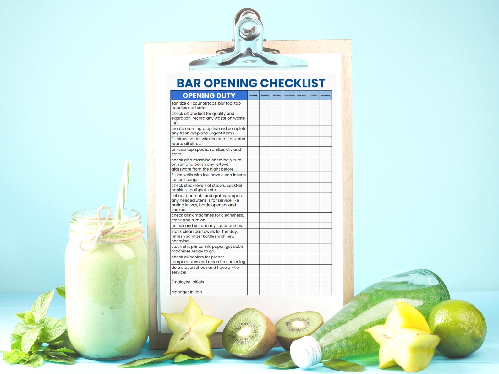 Bartenders Daily Opening Checklist, Editable Template for Bartenders ...