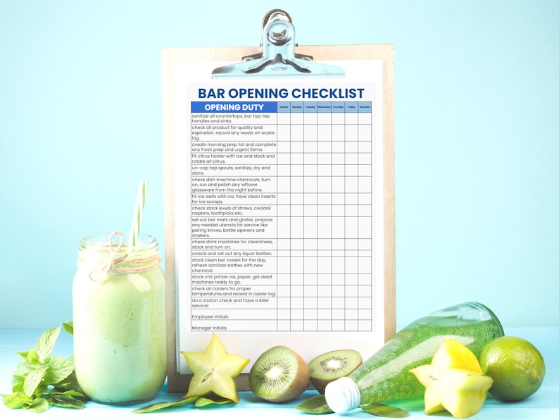 Bartenders Daily Opening Checklist, Editable Template for Bartenders, Bar Opening Task List, Bar ...