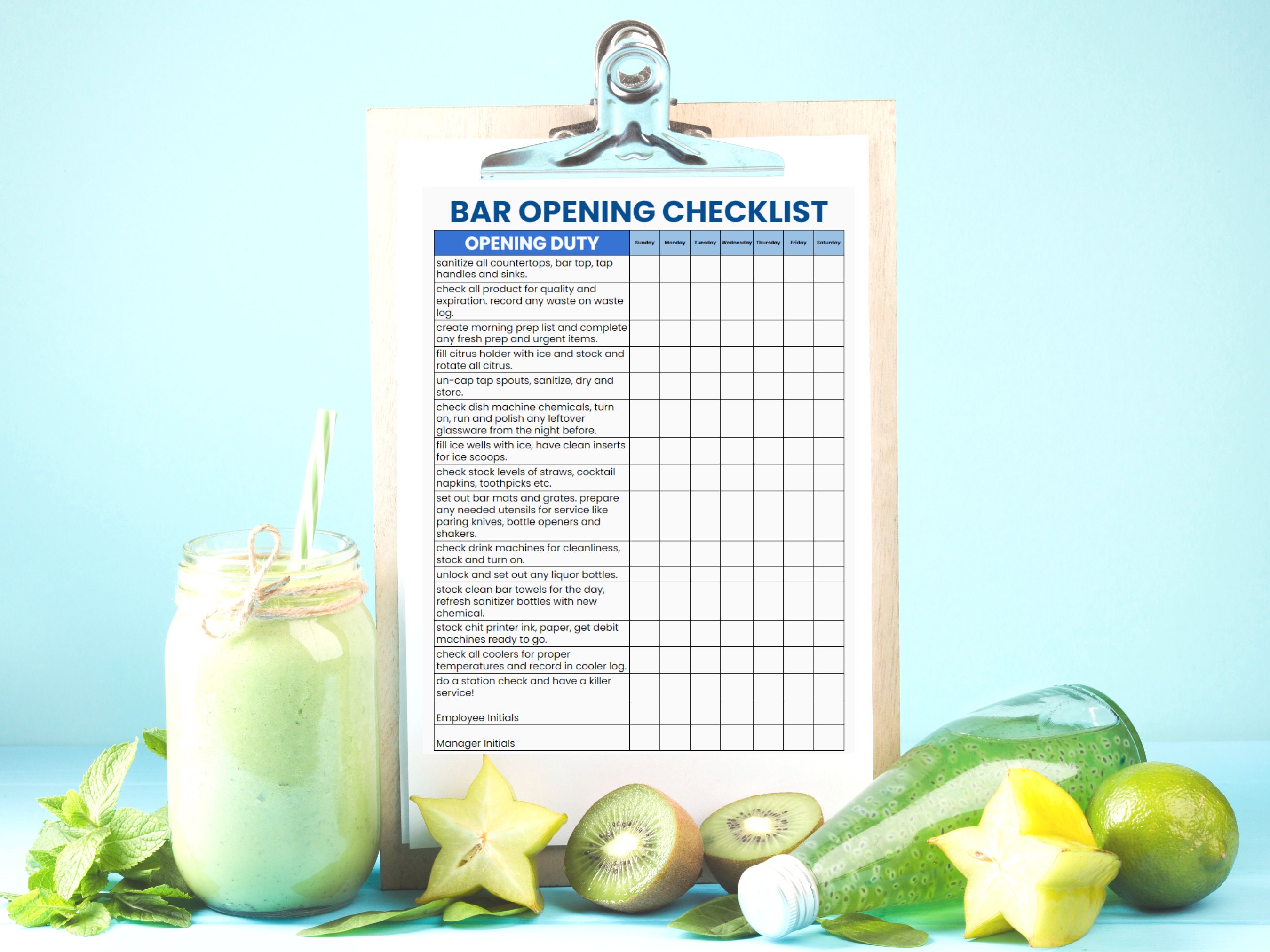 Bartenders Daily Opening Checklist, Editable Template for Bartenders ...