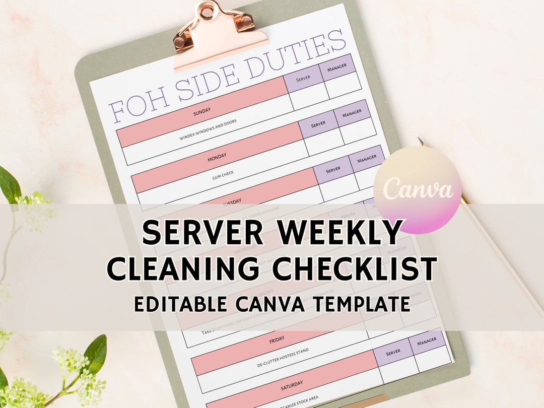Server Extra Cleaning Checklist Template, Server Side Duty Checklist ...