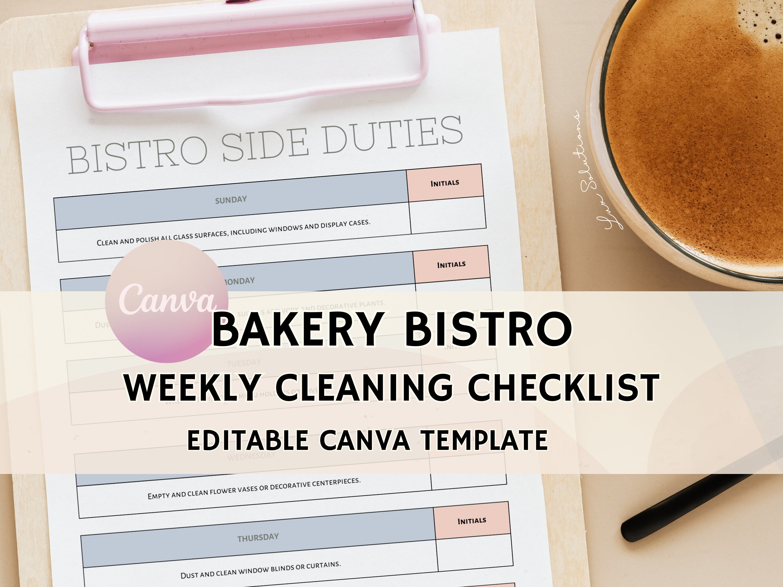 Bakery Bistro Weekly Cleaning Checklist, Fully Customizable, Edit Free ...