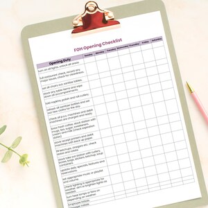 Server Opening Checklist Template, FOH Opening Checklist, Editable ...