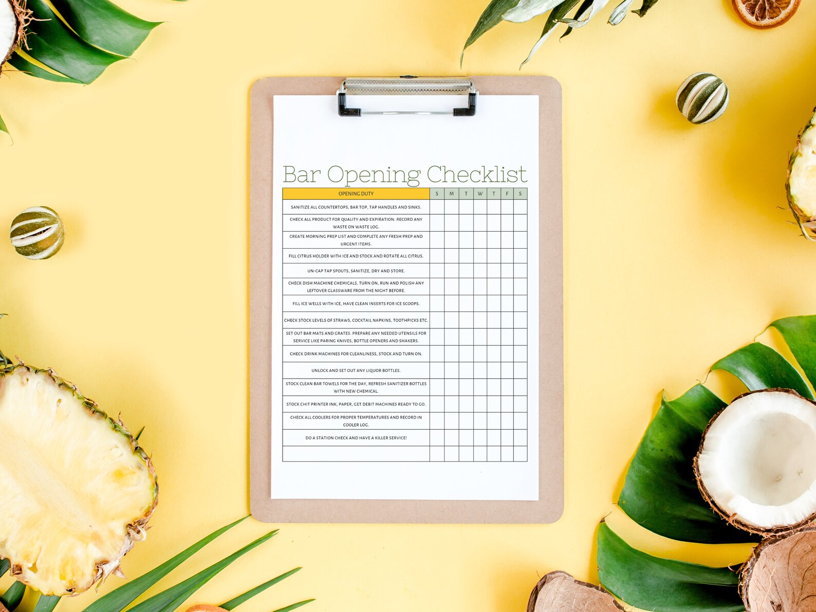 Bar Opening Checklist Restaurant Bar Cleaning List Bar - Etsy