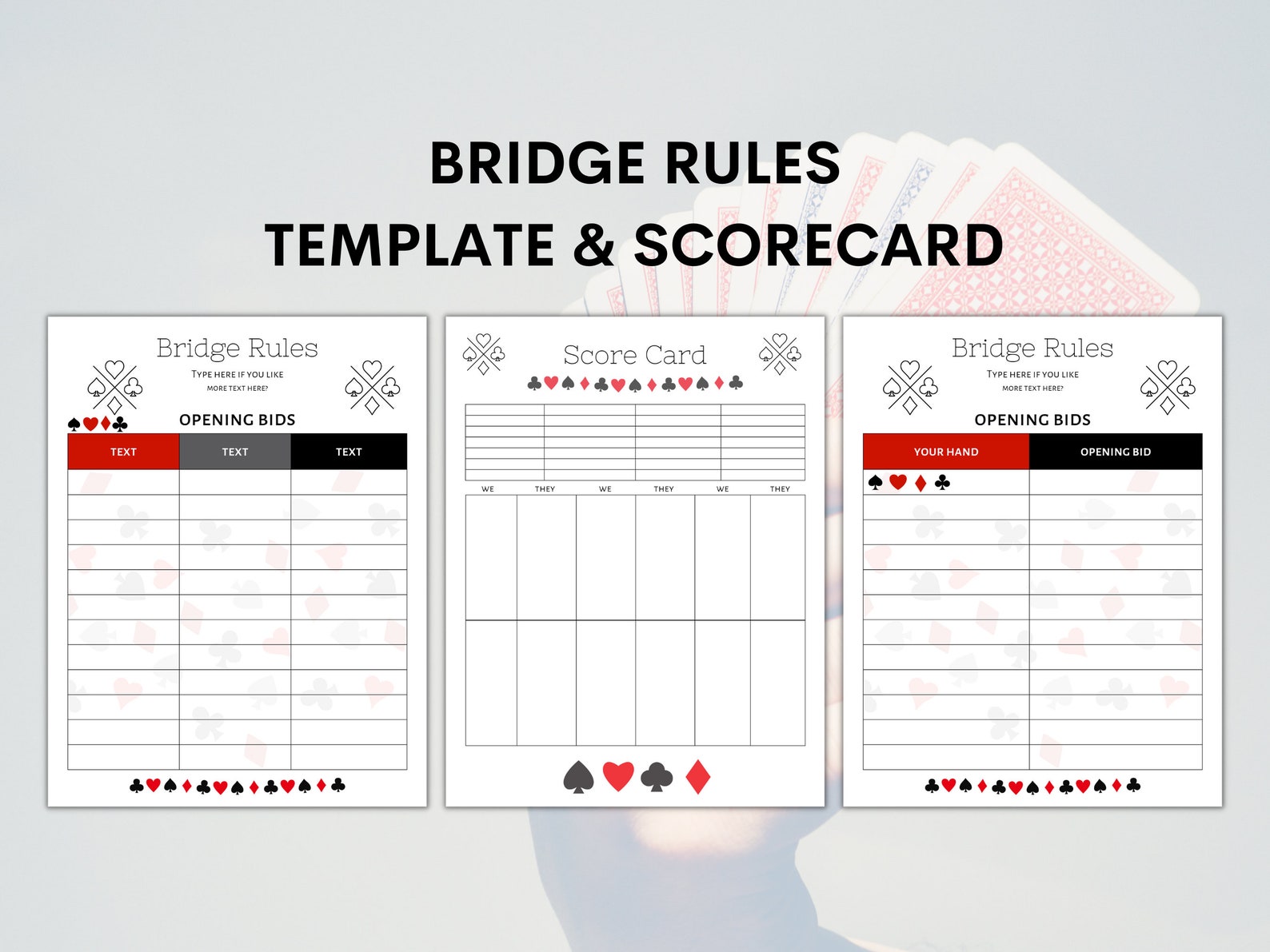 Bridge Rules Template, Bridge Scorecard Template, Board Game Rules ...