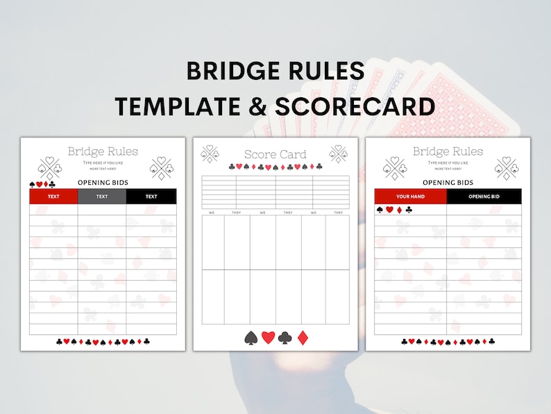 Bridge Rules Template, Bridge Scorecard Template, Board Game Rules ...