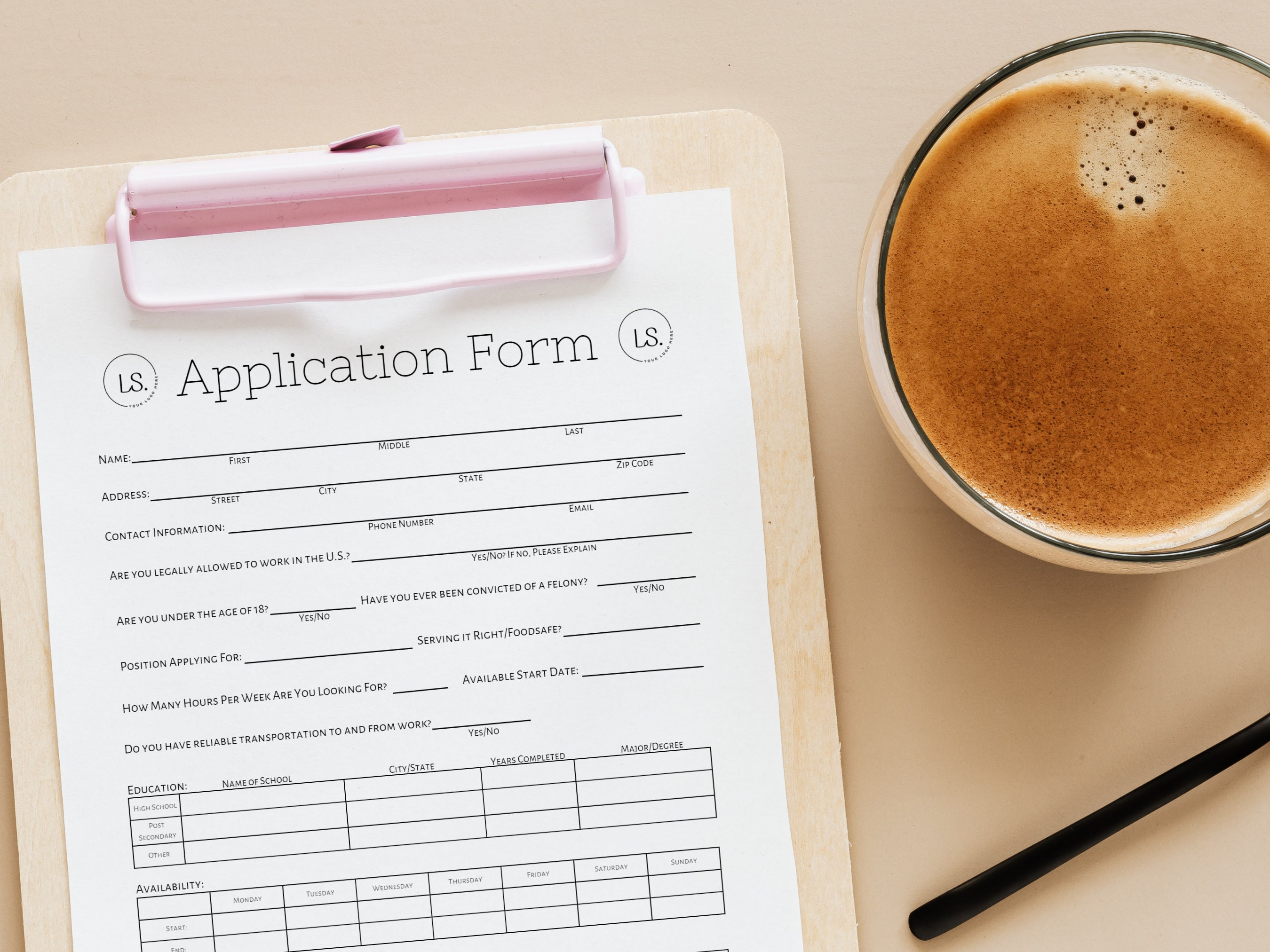 Restaurant Application Form, Editable Application Template, Application ...