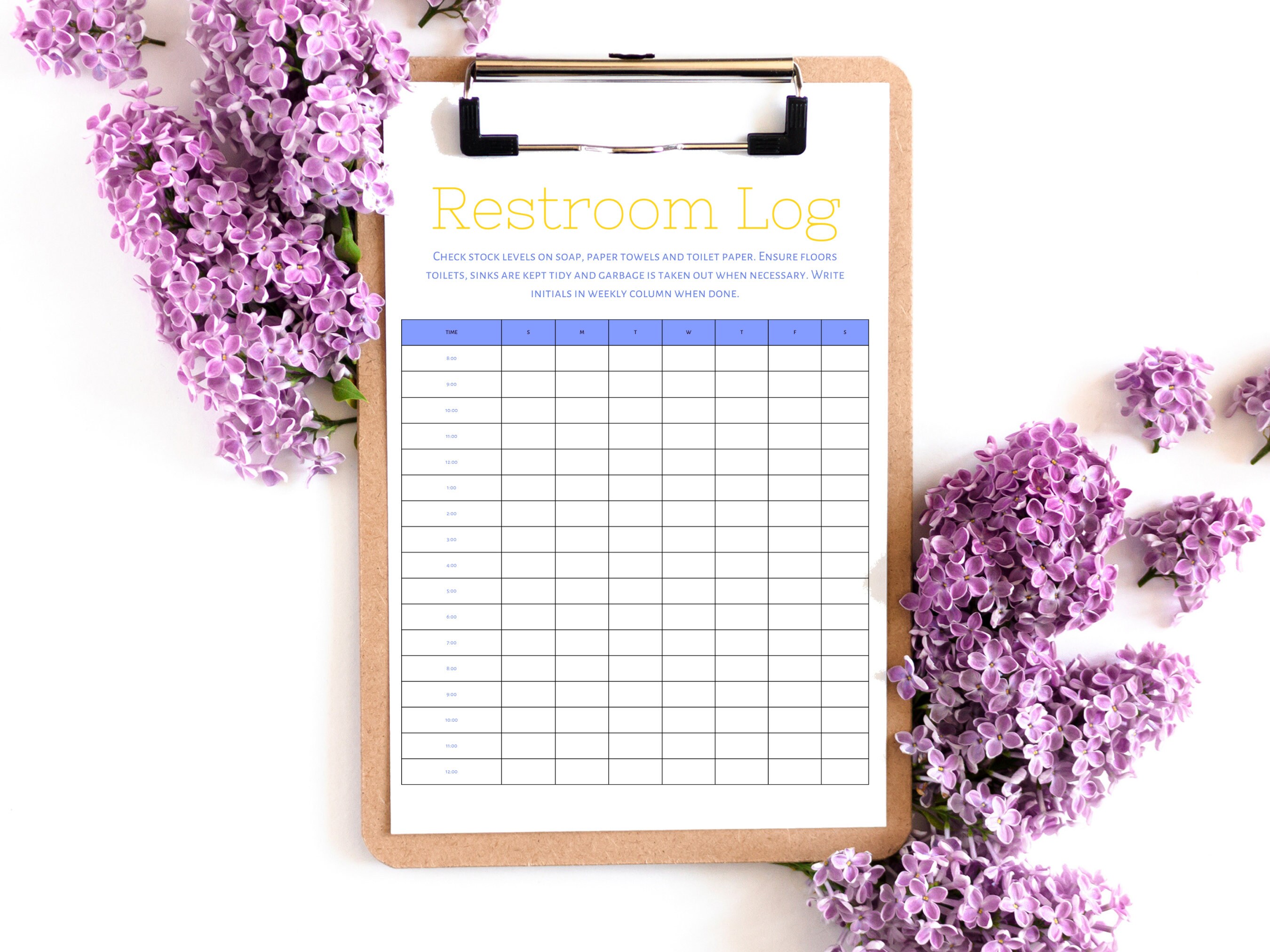 Bathroom Log Restroom Checklist Editable Template Washroom - Etsy