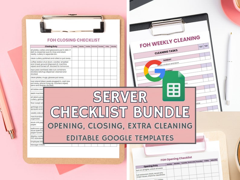 Server Checklist Template Bundle, Restaurant & Bar Server Checklists ...