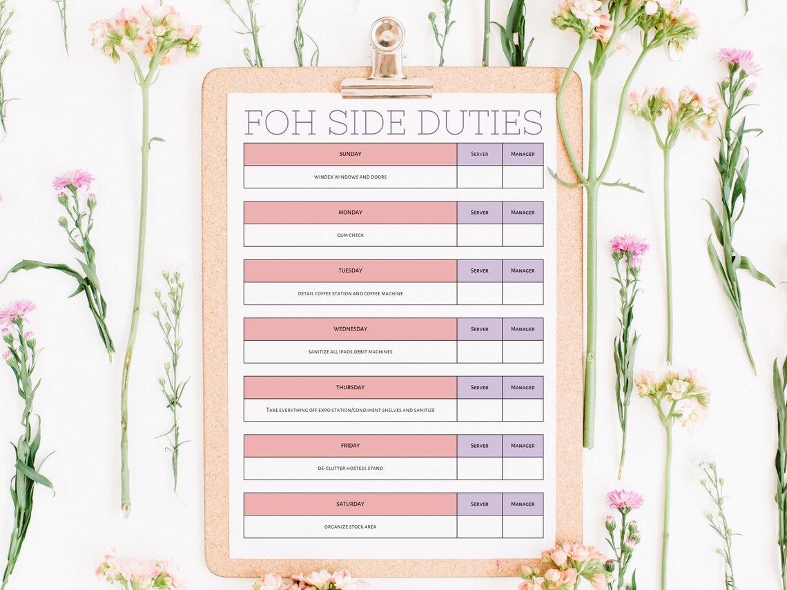 Professional Server Checklist Bundle, Easy to Edit Templates, Opening ...