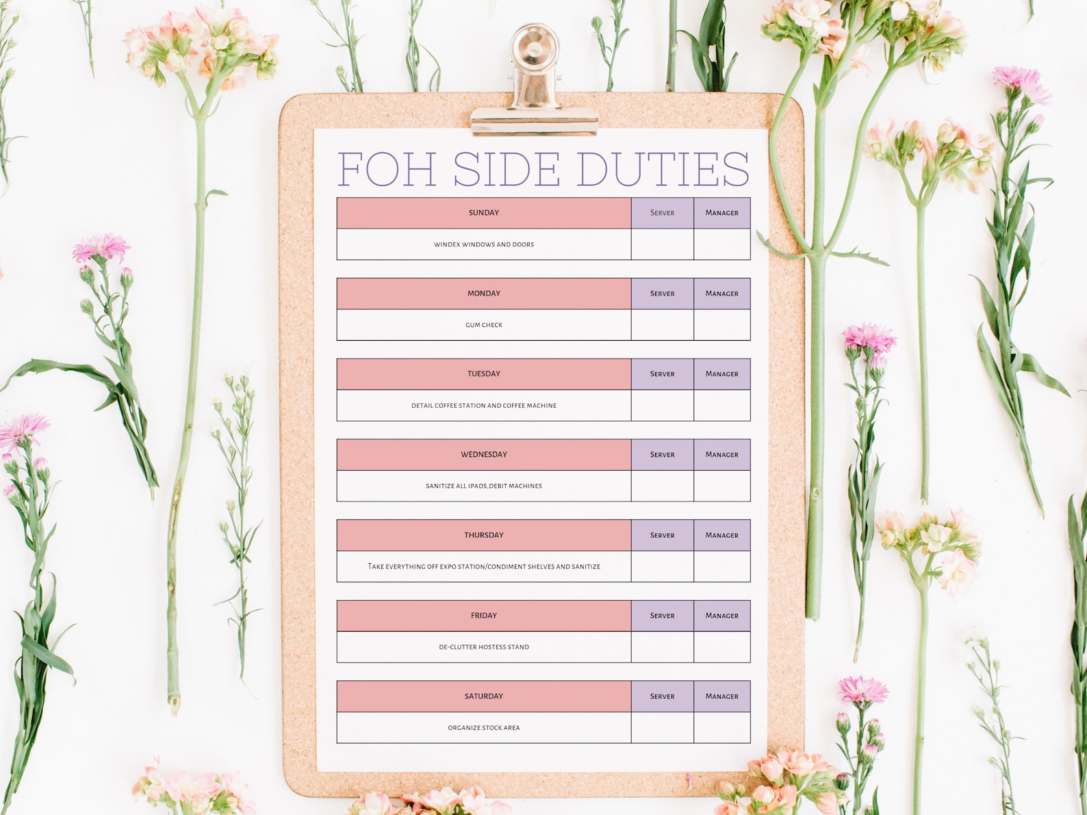 Professional Server Checklist Bundle, Easy to Edit Templates, Opening ...