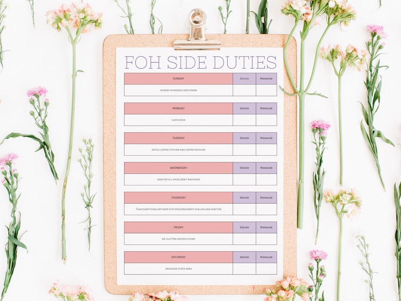 Professional Server Checklist Bundle, Easy to Edit Templates, Opening ...