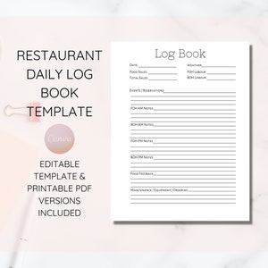 Restaurant Log Book Industry Review Journal Day Book - Etsy
