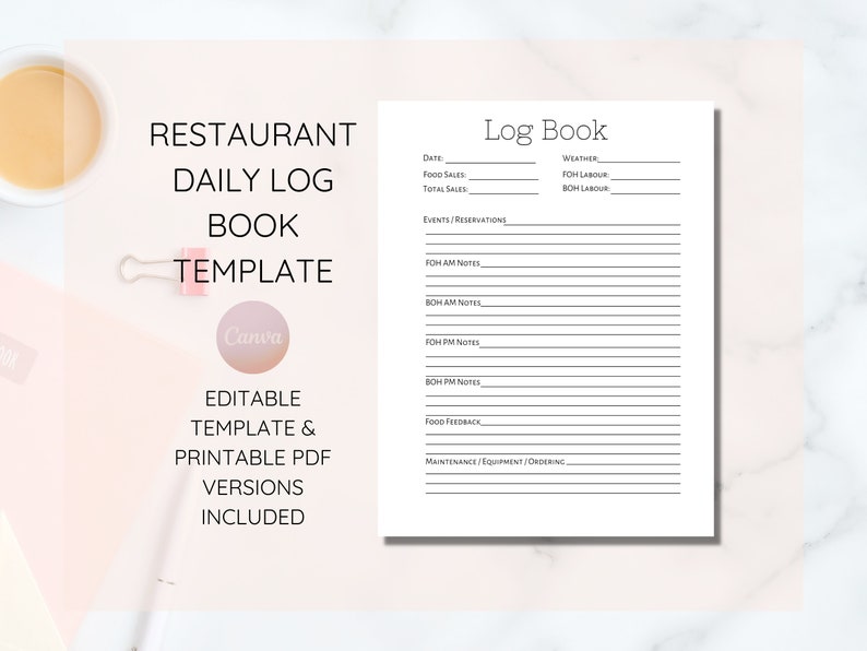 Restaurant Log Book Industry Review Journal Day Book - Etsy