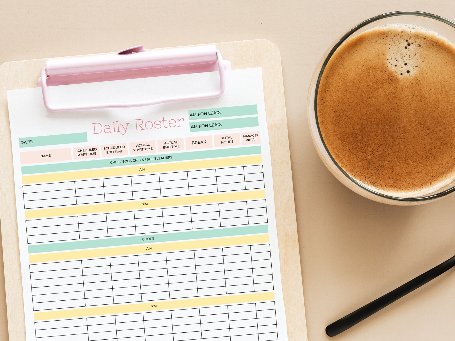 Kitchen Daily Roster, Staff Schedule, Restaurant Operations Forms ...