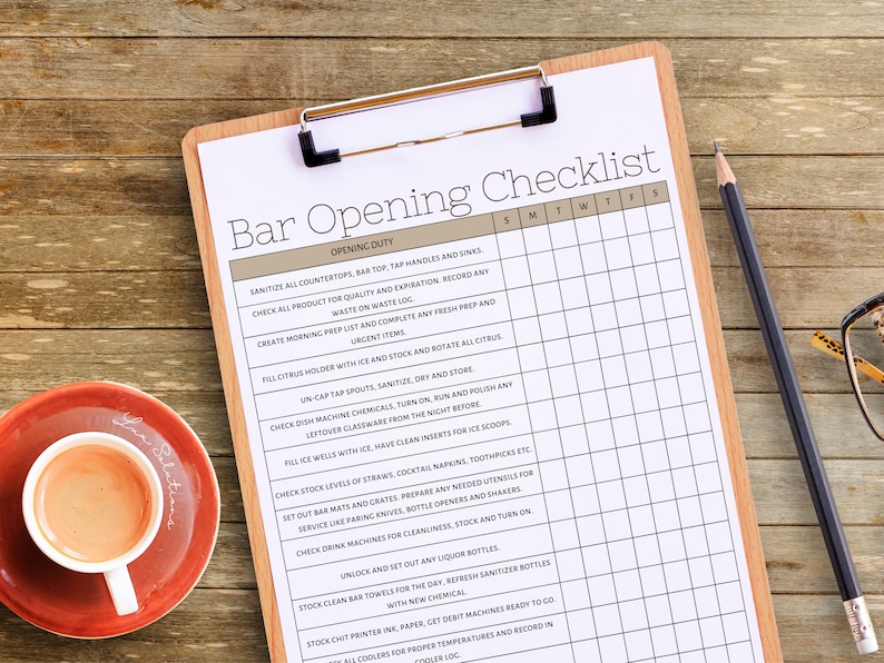 Bar Opening Checklist, Restaurant Bar Cleaning List, Bar Templates ...