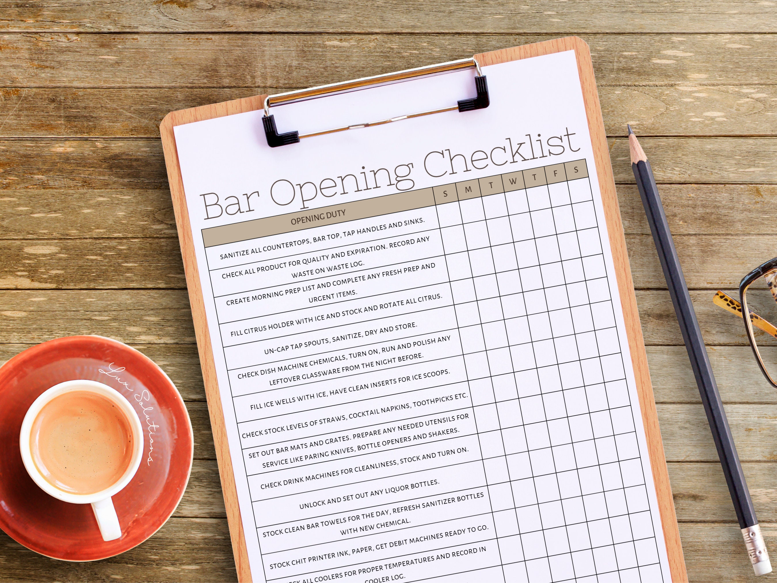 Bar Opening Checklist, Restaurant Bar Cleaning List, Bar Templates ...