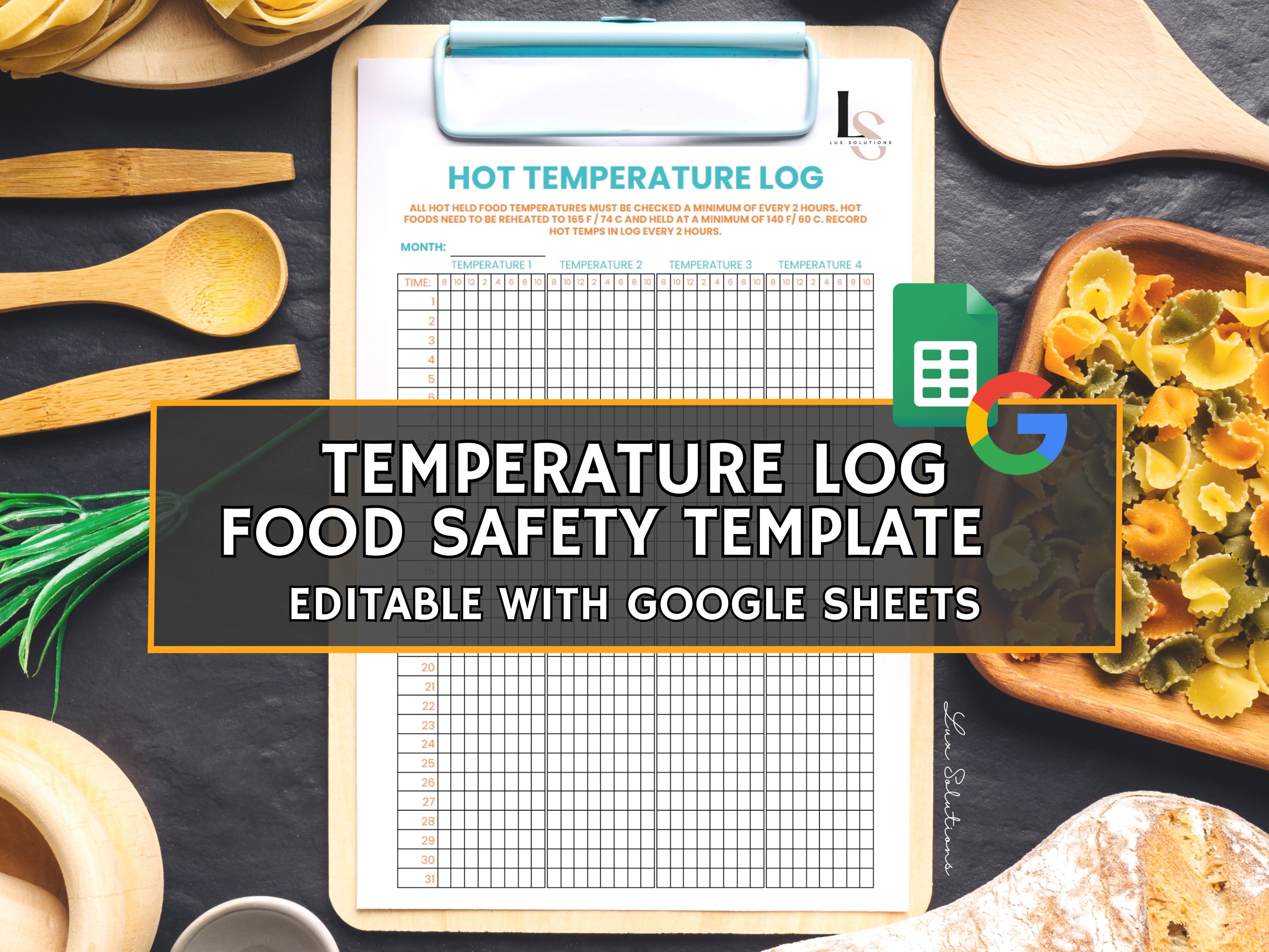 Hot Holding Temperature Log for Food Safety, Temperature Log for ...
