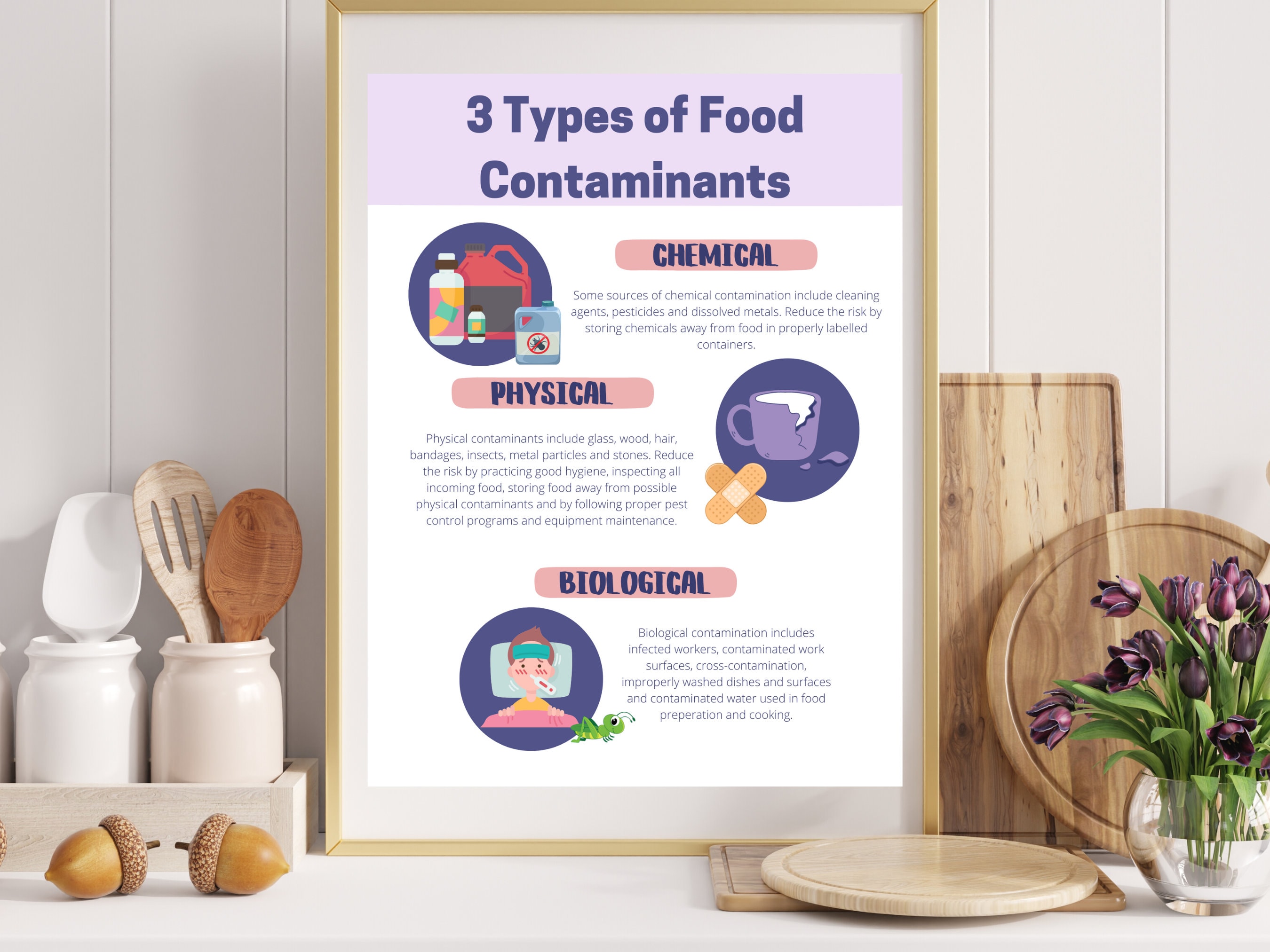 Three Types of Food Contaminants Safety Poster, Food Safe Chart ...