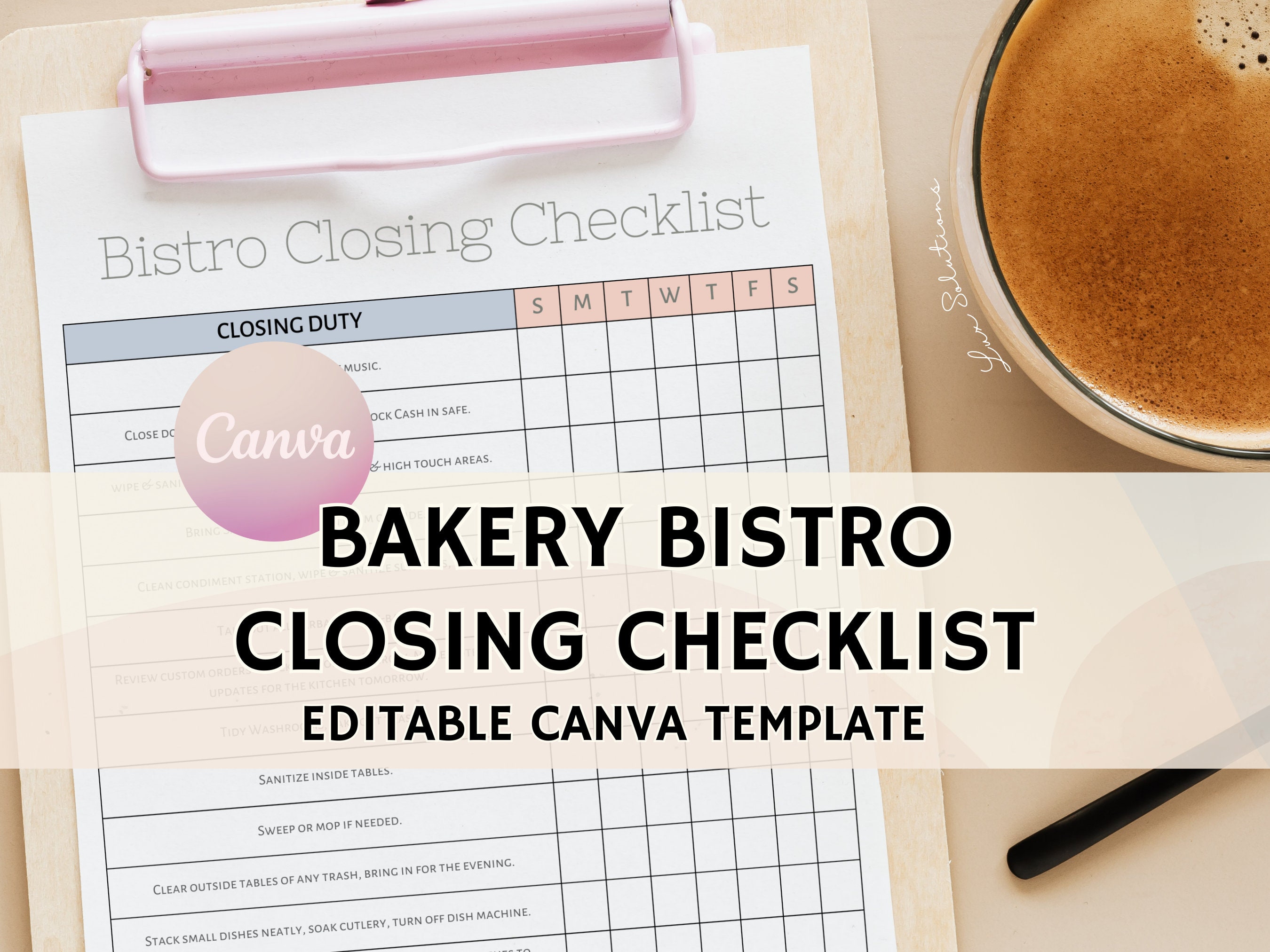 Bakery / Bistro Closing Checklist, Editable Template for Bakeries ...