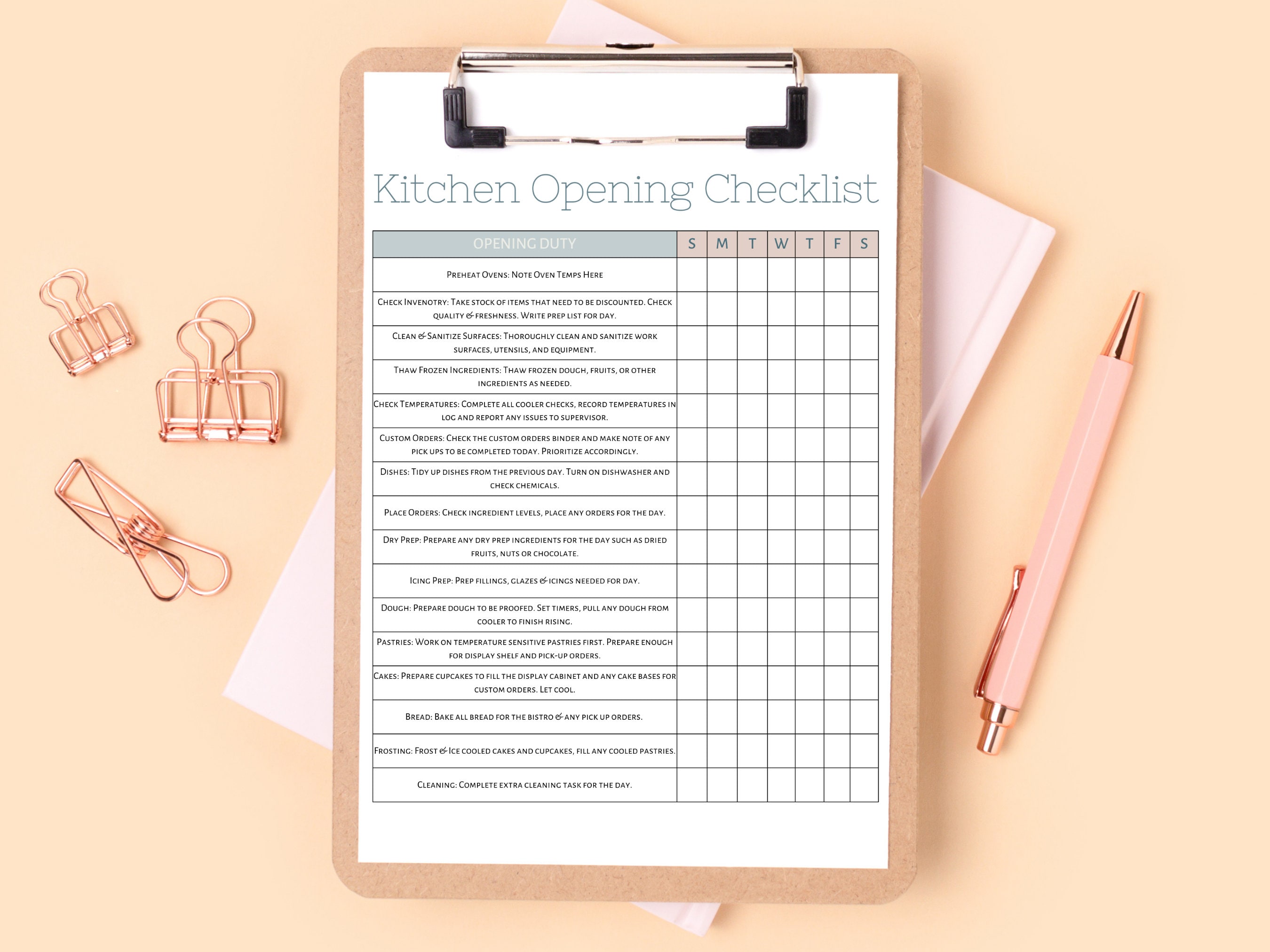 Bakery Opening Checklist, Editable Template for Bakeries, Bakery Daily ...