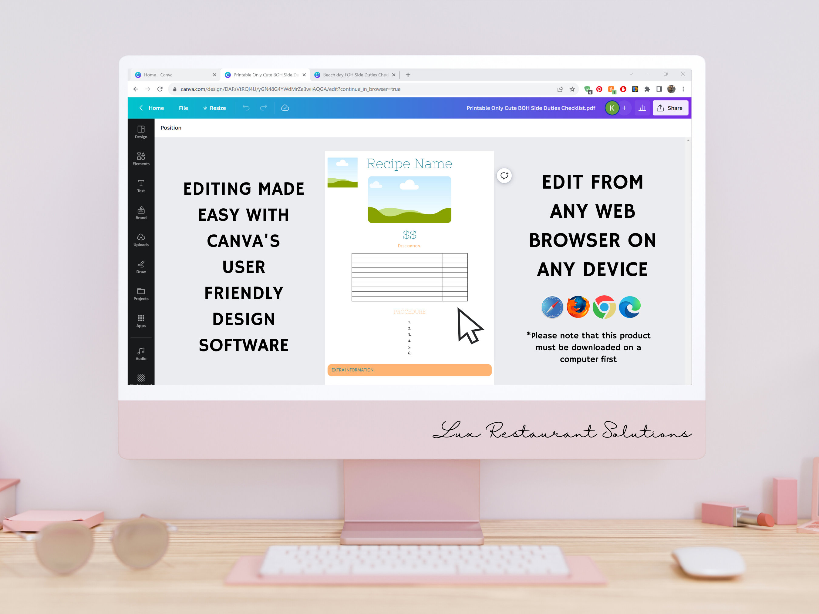 Editable Spec Sheet and Recipe Template, Blank Recipe Template, Instant ...
