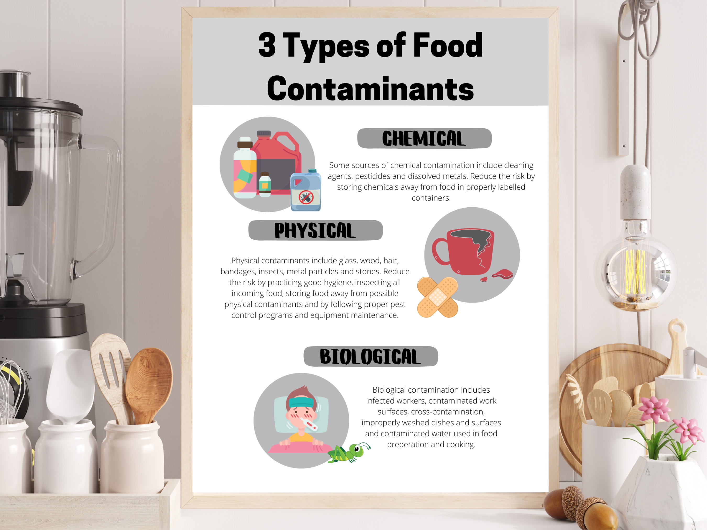 Three Types of Food Contaminants Safety Poster, Food Safe Chart ...