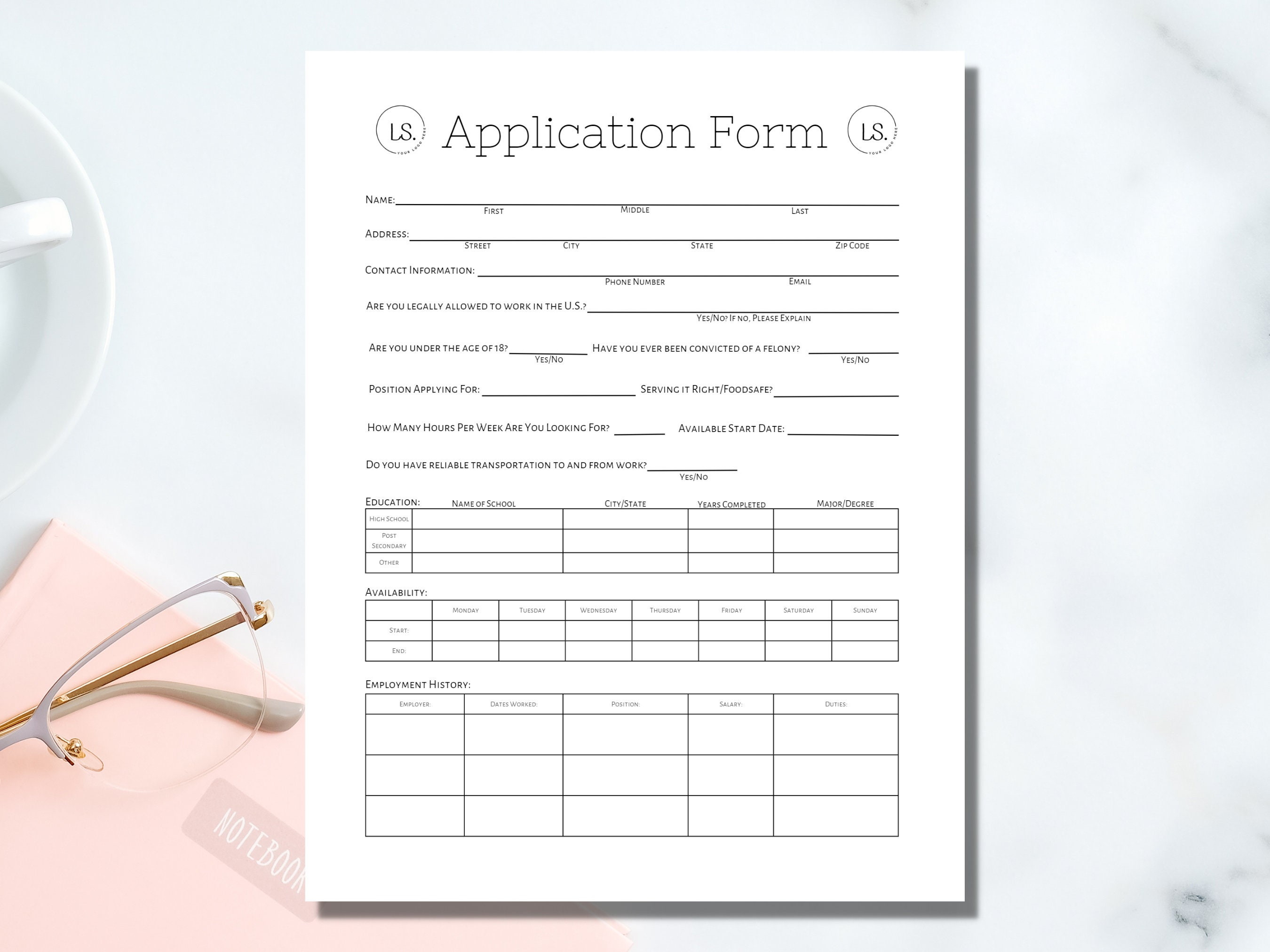 Restaurant Application Form Editable Application Template - Etsy
