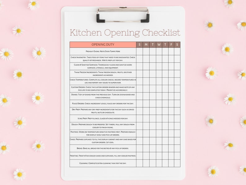 Bakery Opening Checklist, Editable Template for Bakeries, Bakery Daily ...