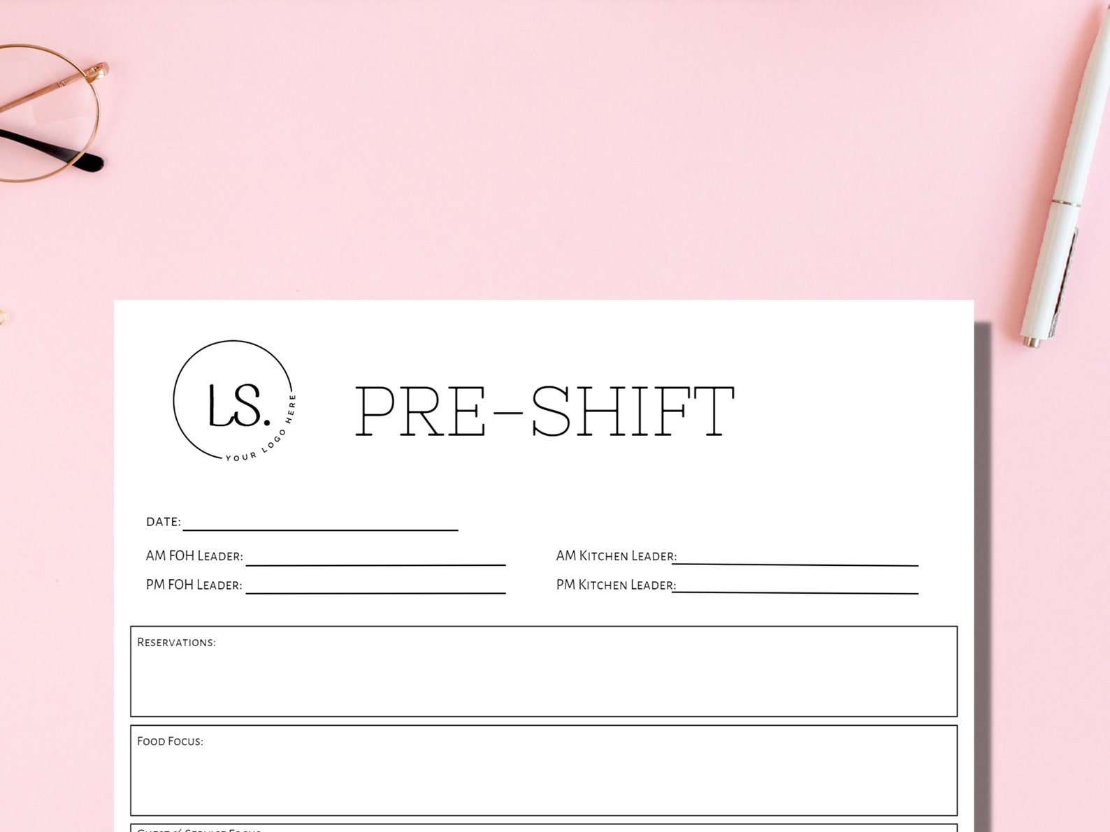 Pre-shift for Restaurants, Editable Pre Shift Template, Restaurant ...