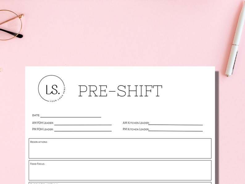 Pre-shift for Restaurants, Editable Pre Shift Template, Restaurant ...
