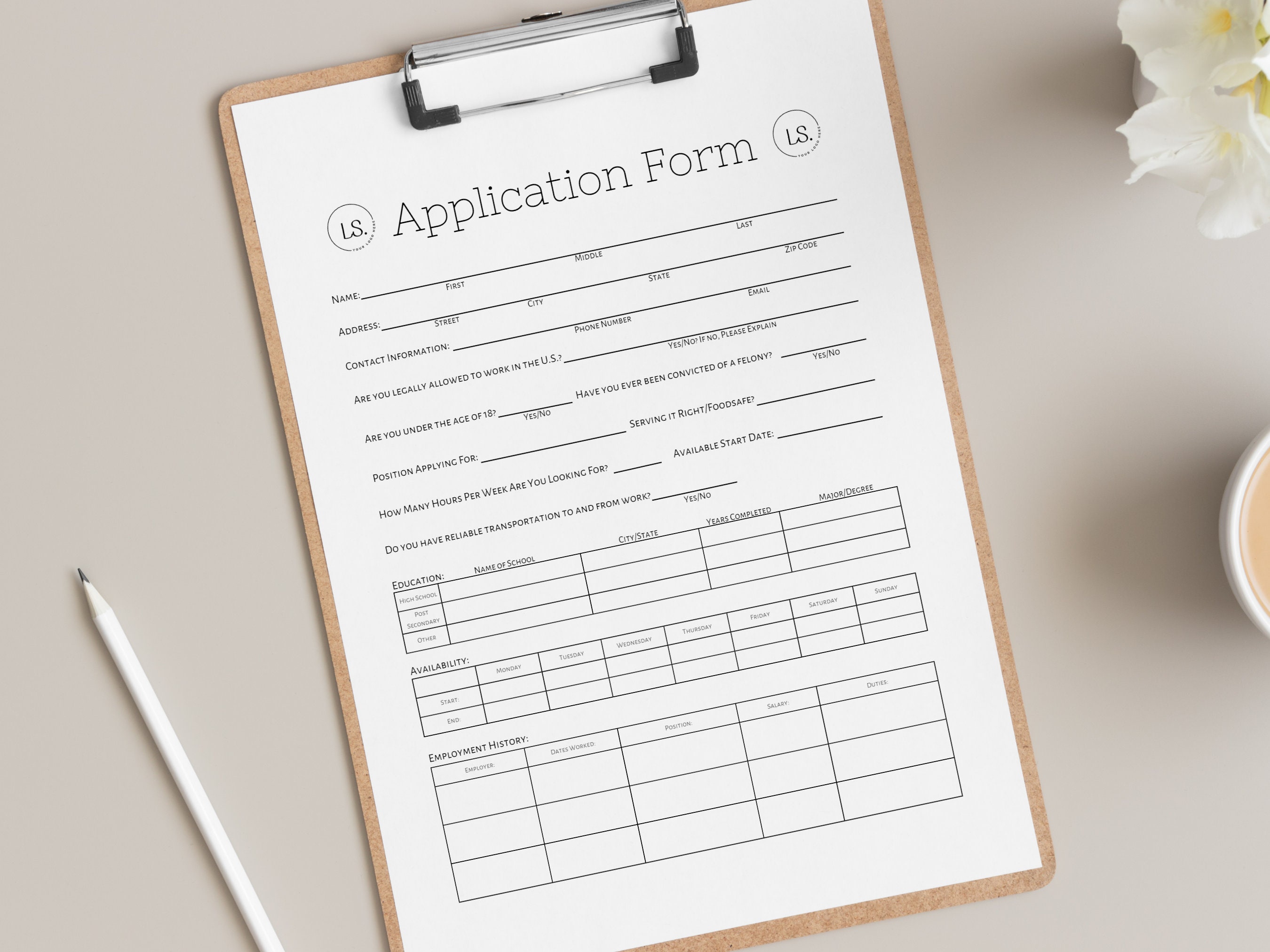 Restaurant Application Form, Editable Application Template, Application ...