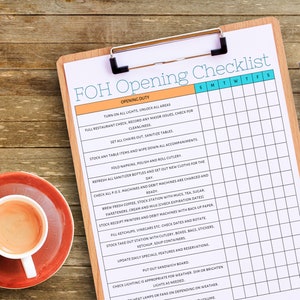 FOH Opening Checklist, Server Opening Checklist, Editable Restaurant ...