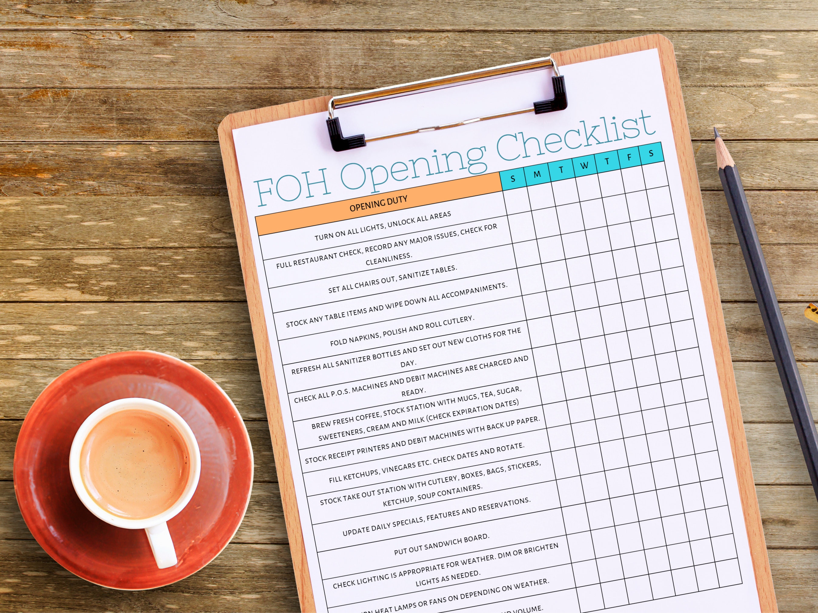 FOH Opening Checklist, Server Opening Checklist, Editable Restaurant ...