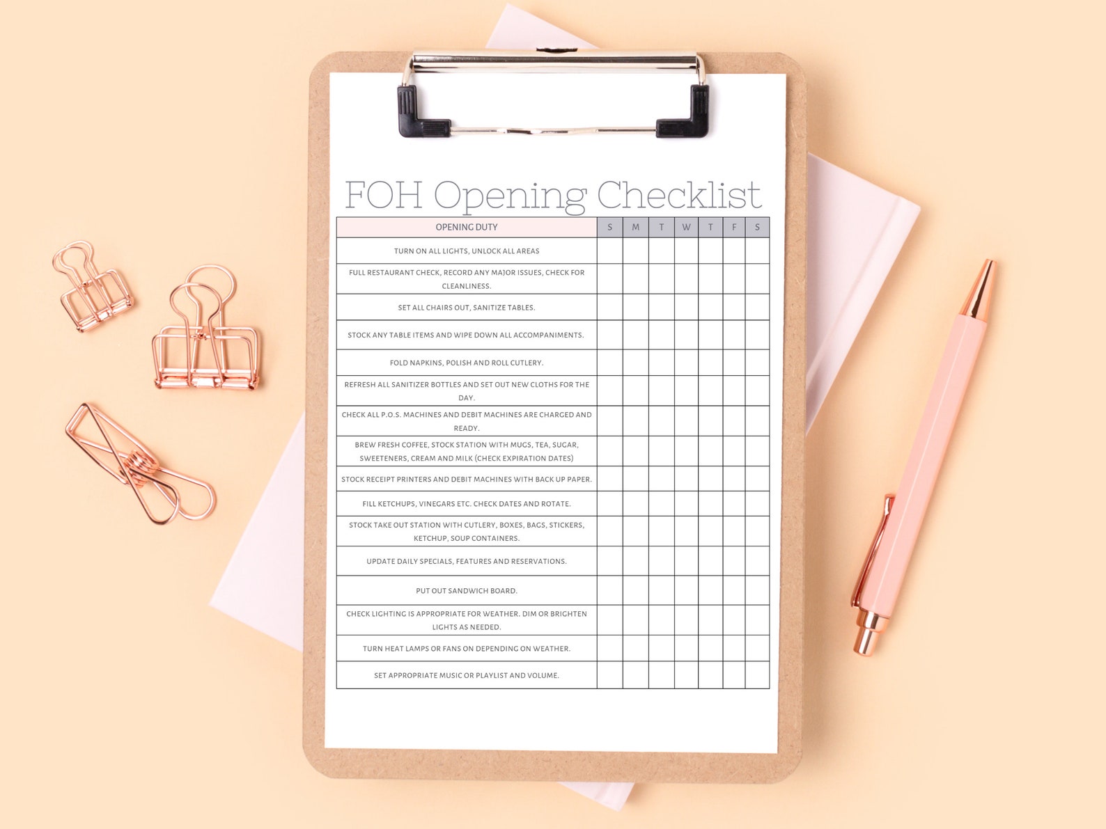 FOH Opening Checklist Server Opening Checklist Editable - Etsy