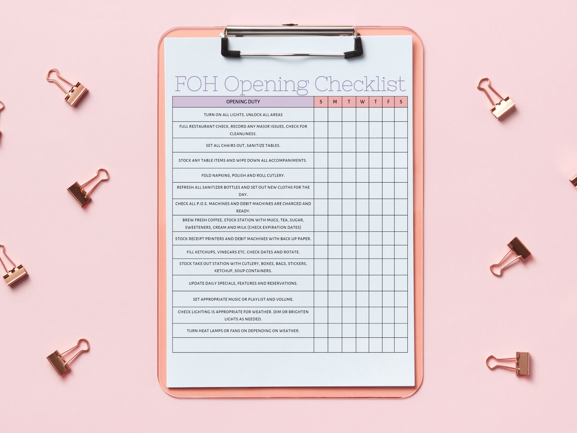 FOH Opening Checklist Server Opening Checklist Editable - Etsy
