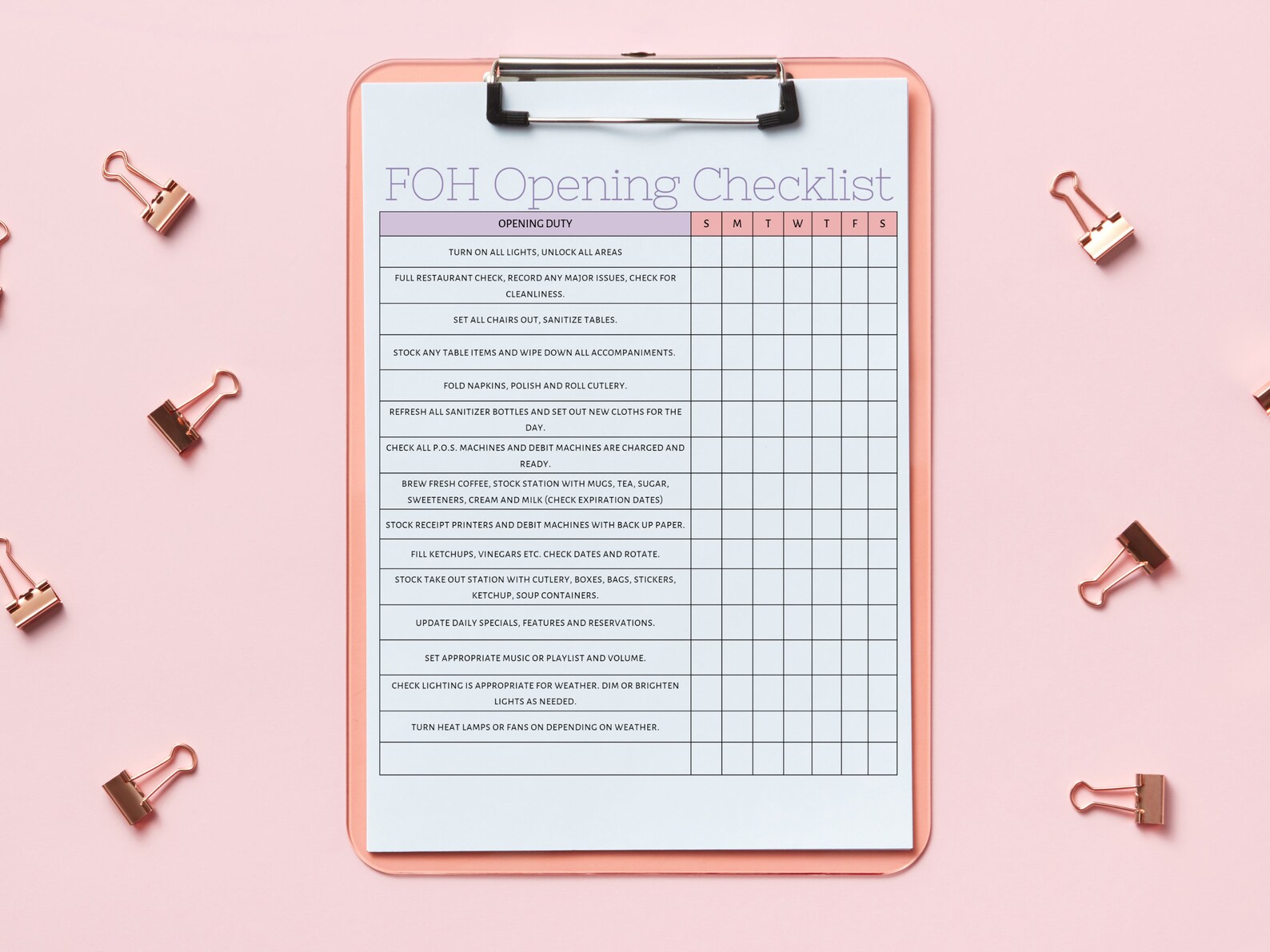 FOH Opening Checklist Server Opening Checklist Editable - Etsy
