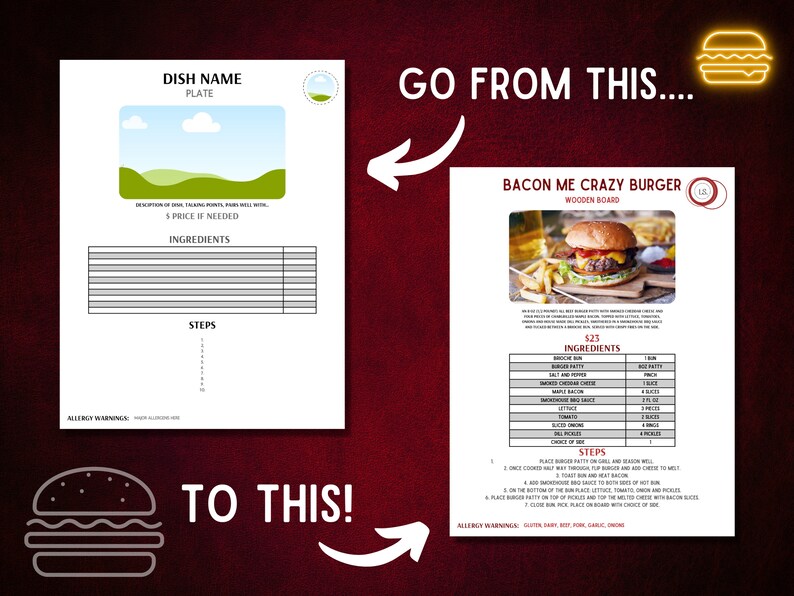 Recipe and Spec Templates for Restaurants, Editable Canva Templates, 13 ...
